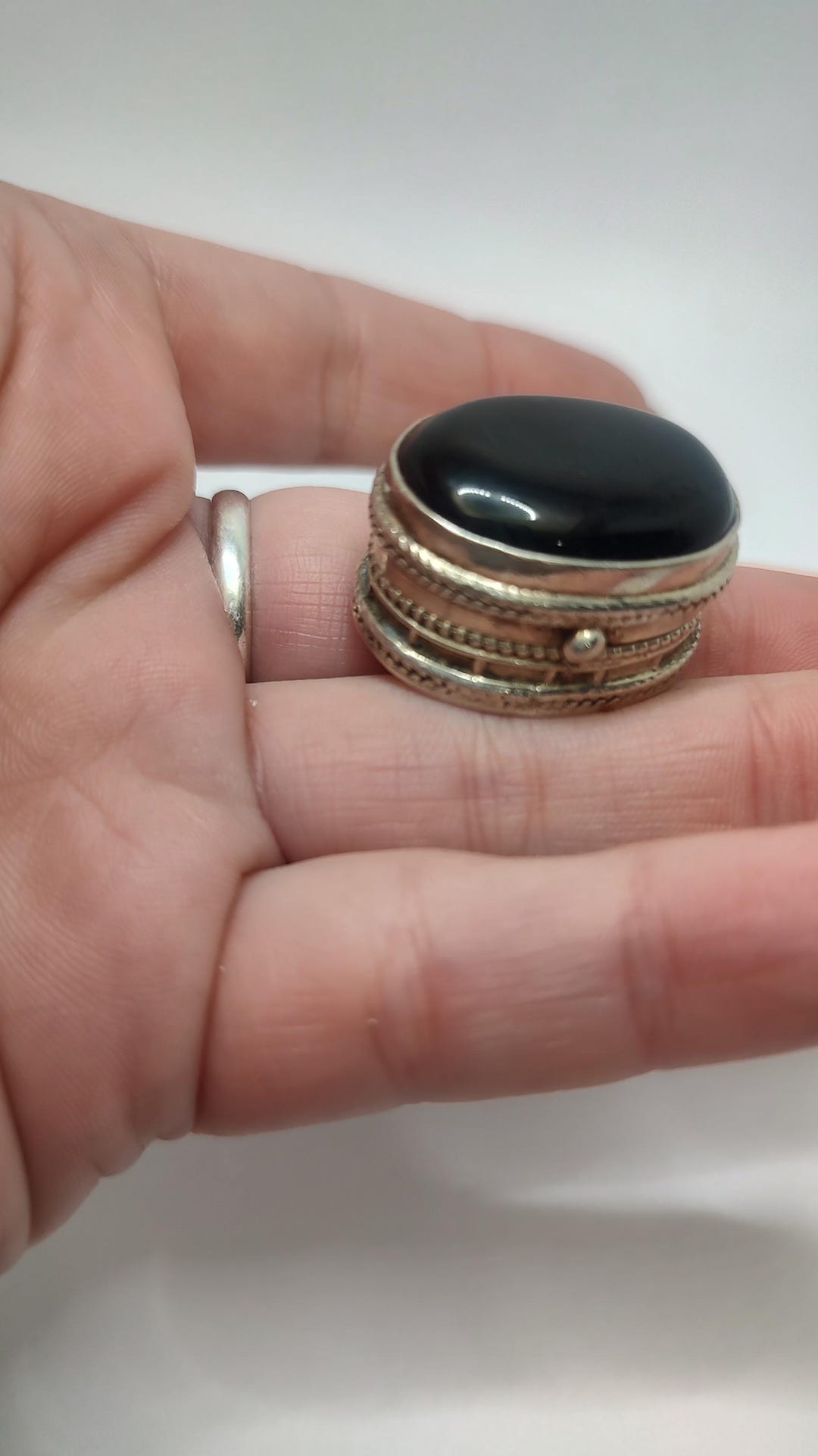 Vintage Sterling Silver Pill Box With Black Onyx Gemstone,925 Silver ...
