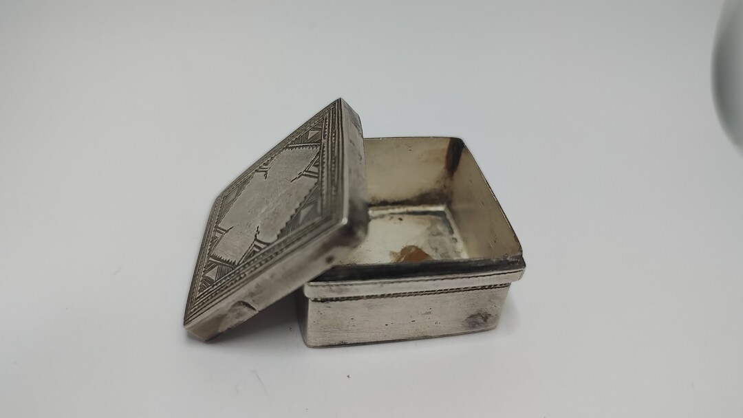 Rare Antique Solid Silver Square Snuff Pill Box - Etsy