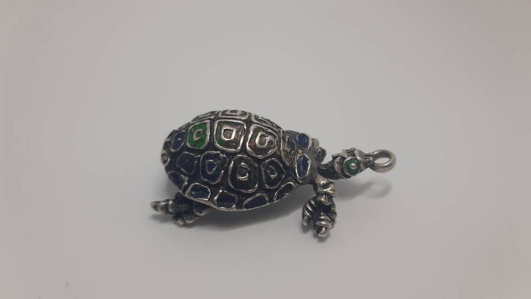 Vintage Solid Silver Enamel Turtle Pendant,good Luck Gift,sterling ...