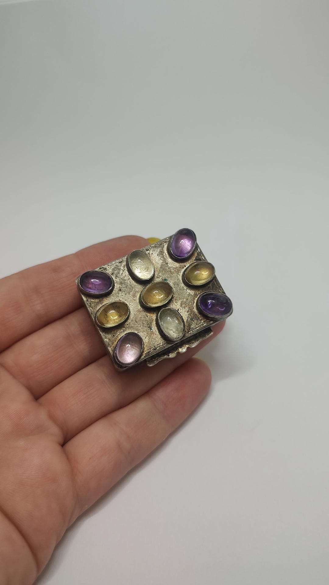 Rare F.lli Peruzzi Hallmarked Gilded 800 Silver Gemstone Pill Box ...