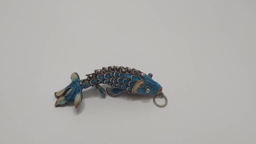 Antique Chinese Export Koi Fish ,solid Silver Articulated Blue Koi Fish ...