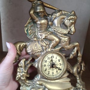 Vintage St George Riding Horse Brass Sculpture Table Watch,brass ...