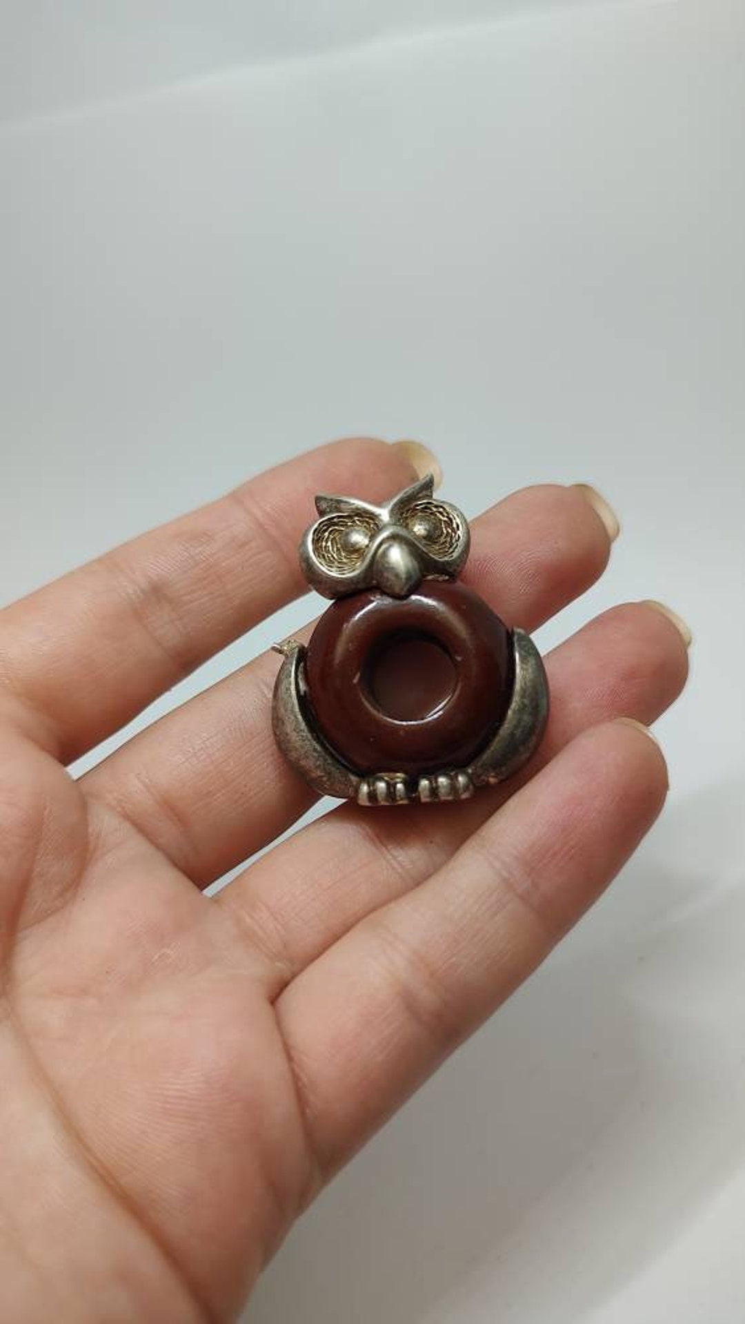 Vintage Solid Silver Owl Figurine ,collectable Sterling Silver Owl With ...