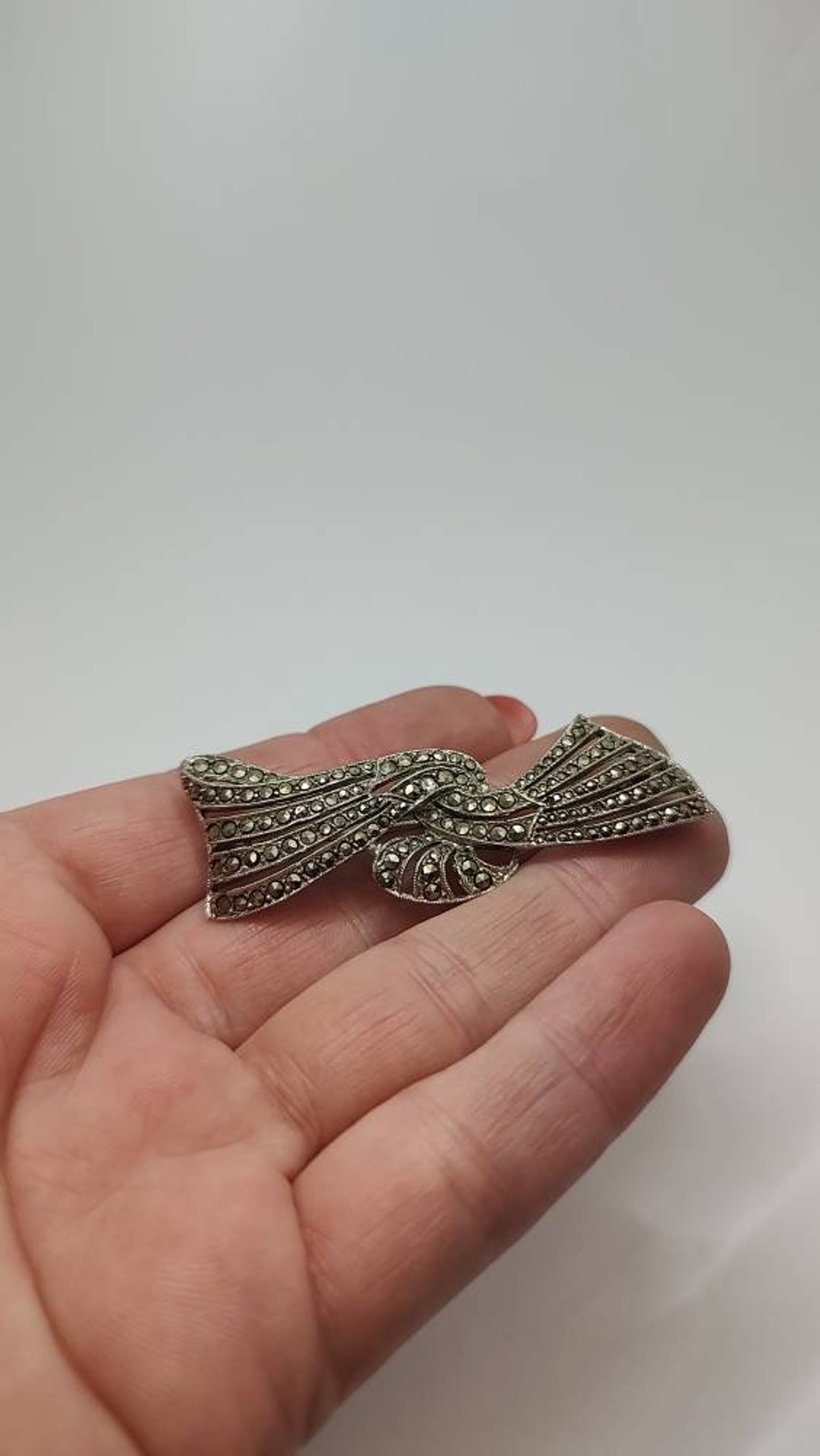 Art Deco 835 Silver and Marcasites Bow Pin Brooch,vintage Sterling ...