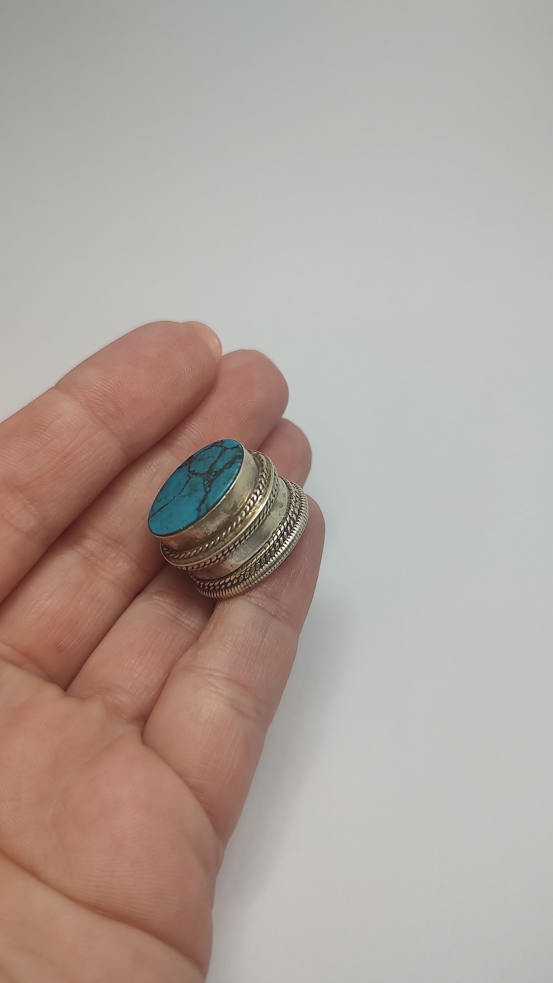 Vintage Sterling Silver Turquoise Pill Box: .925 Snuff Box - Etsy