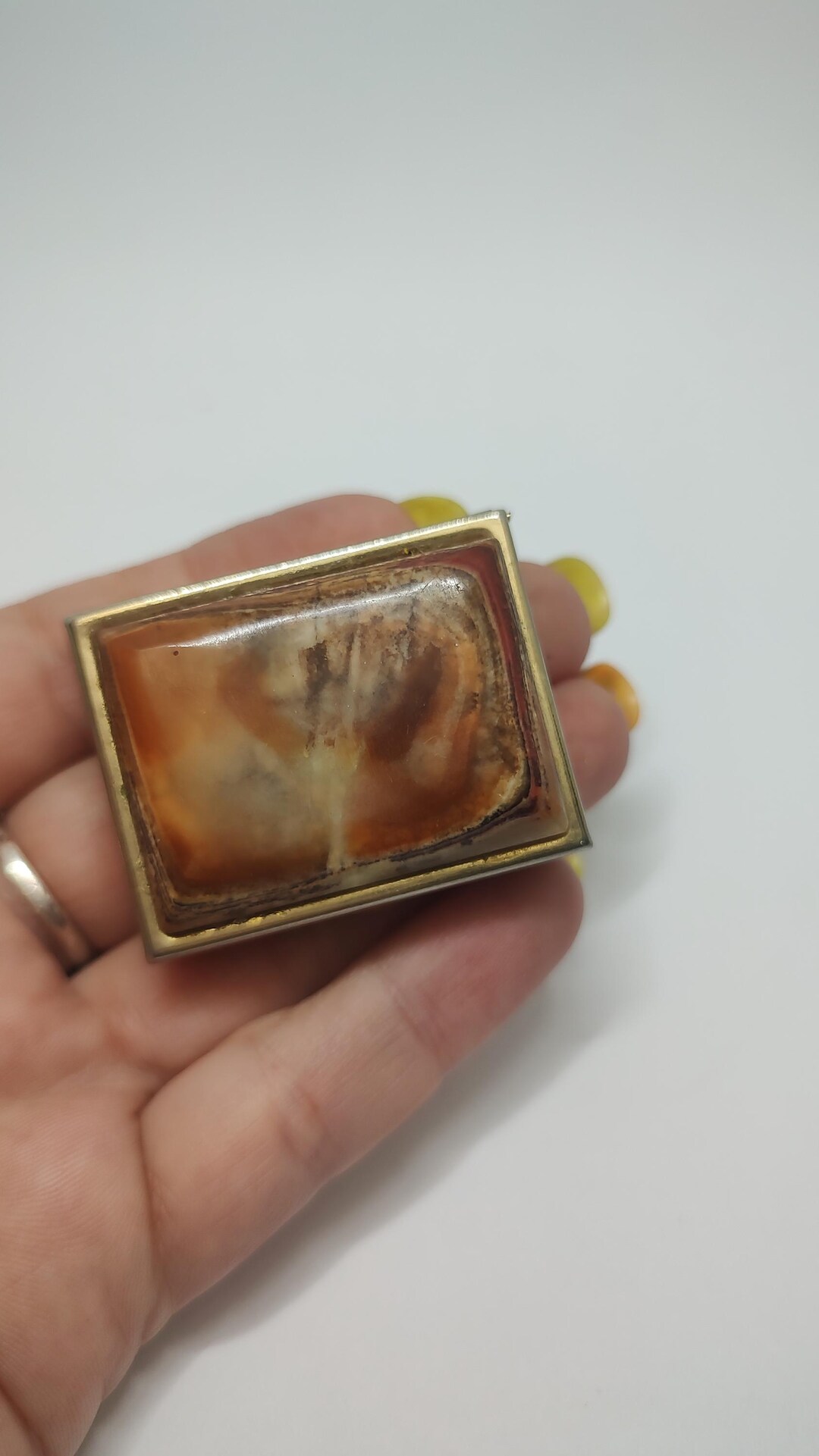 Vintage Golden Metal Pill Box With Gemstone - Etsy