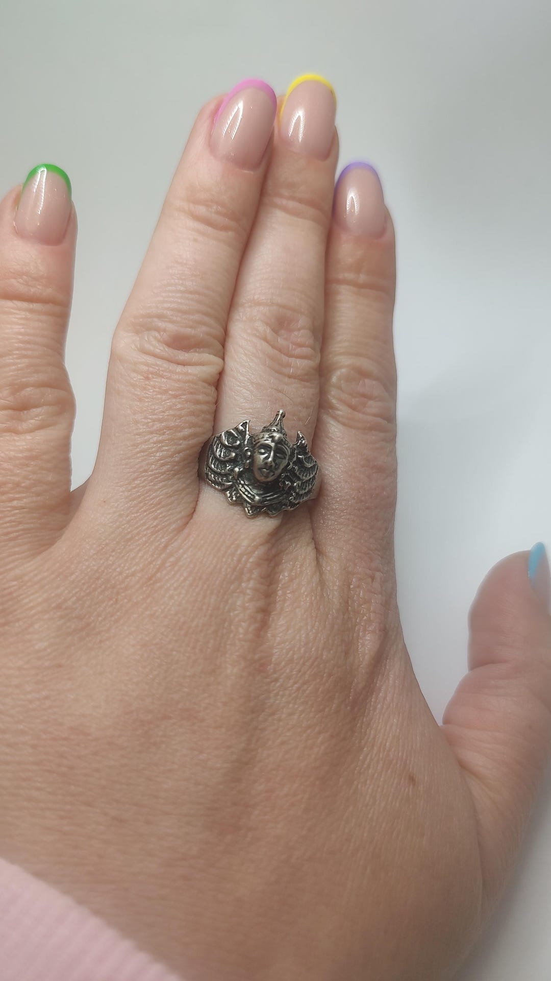 Vintage Goddess Isis Ring Face Deity Band Ring Sterling Silver Women ...