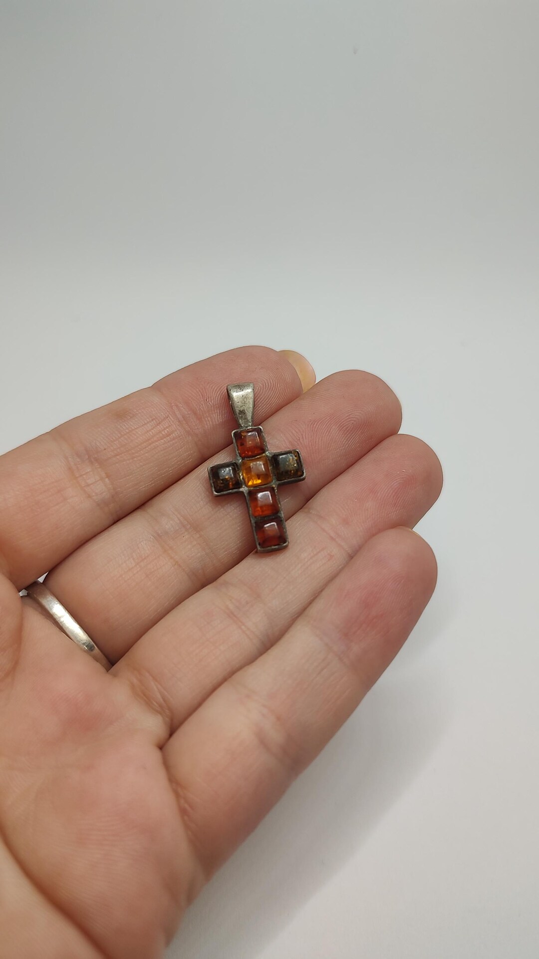 Vintage Sterling Silver Cross With Amber ,solid Silver Cross - Etsy