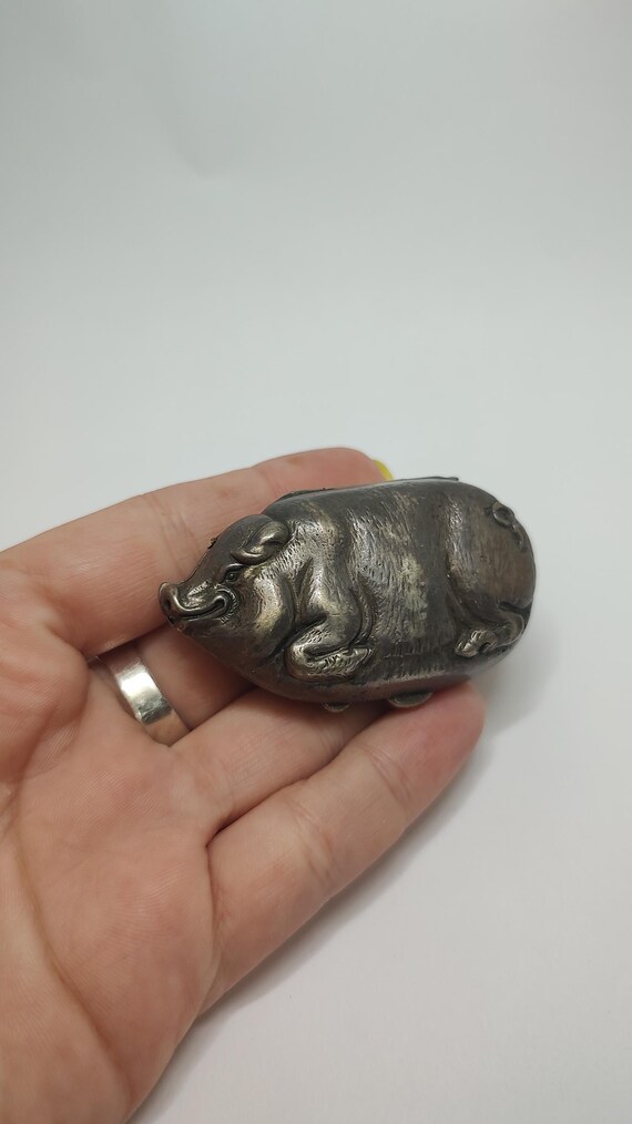 Rare Antique pig shape sterling silver pill box, hall… - Gem
