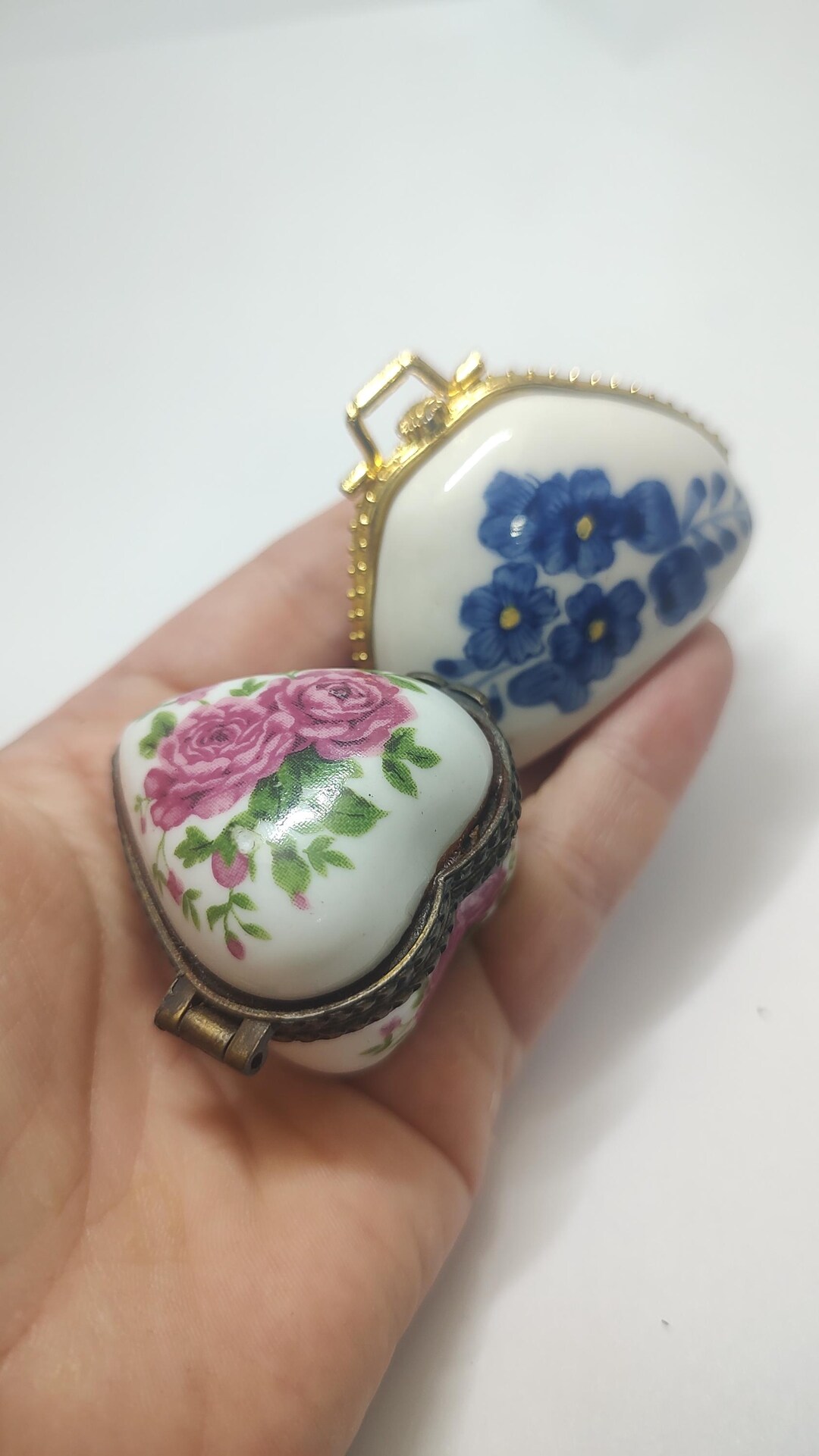 Vintage Floral Porcelain Trinket Box Set – Hand-painted, French Style ...