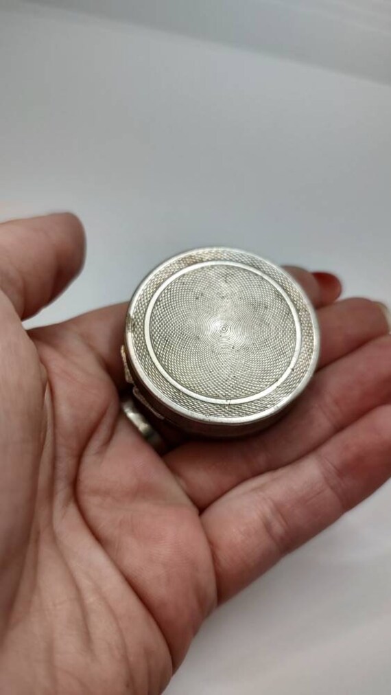 Vintage Sterling Silver Pill Box: Round Snuff Trinket… - Gem