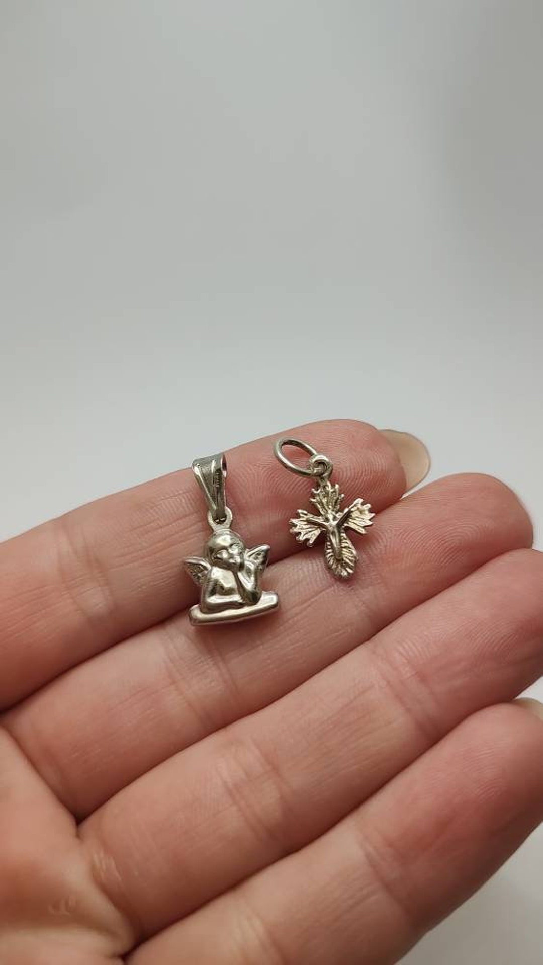 2vintage Hallmarked Sterling Silver Religious Charm Angel and Cross - Etsy