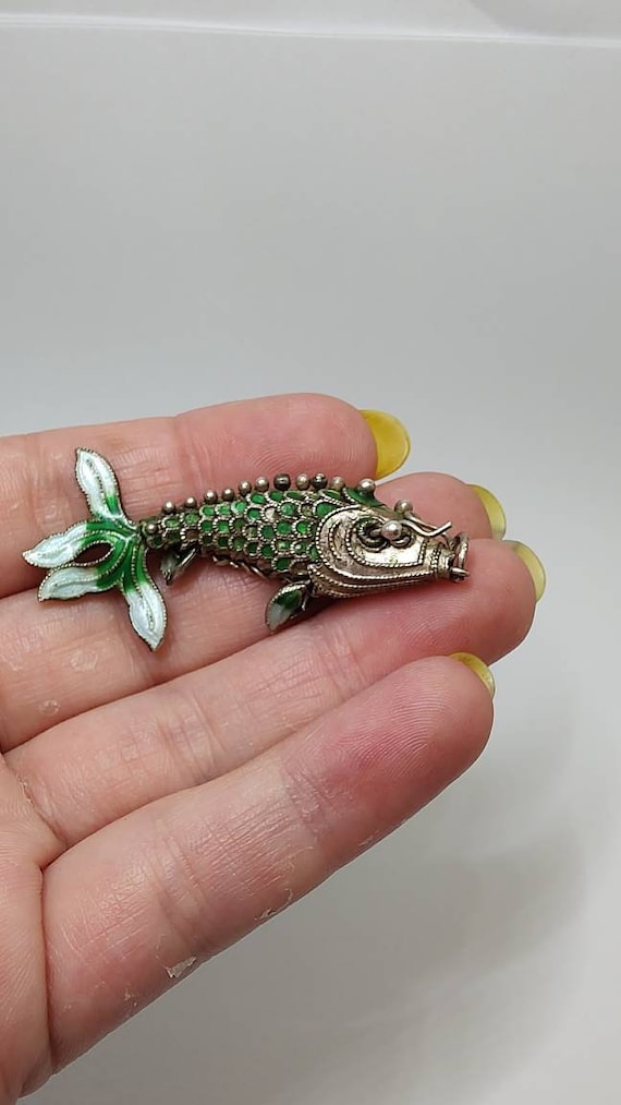 Antique Chinese Export Green Koi Fish ,Solid silver a… - Gem