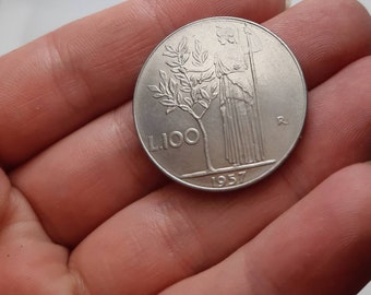 Vintage Italy 1957 Lire 100 Coin Italian Republic.bay Tree Minerva Standing. Art. 8547 Very Rare ...