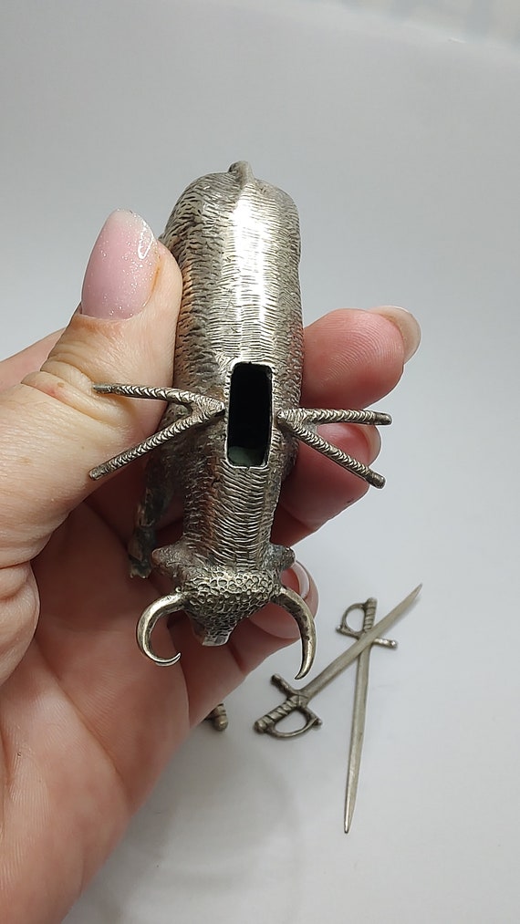 Rare Solid Silver Cow Bull Matador with swords statue… - Gem