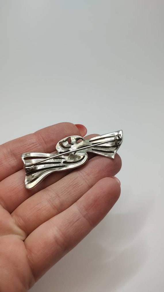 Art Deco 835 silver and marcasites bow pin brooch,vin… - Gem