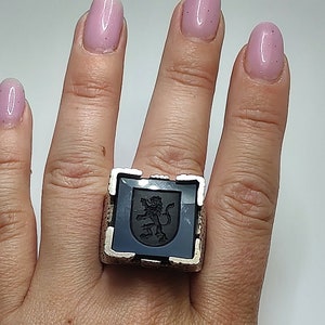 Rare Rampant Lion Sterling Silver Castle Ring Family Crest Intaglio ...