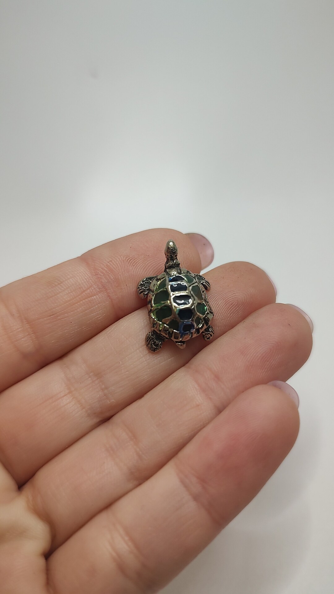 Vintage Enamel Solid Silver Turtle,good Luck Gift,sterling Silver Mini ...
