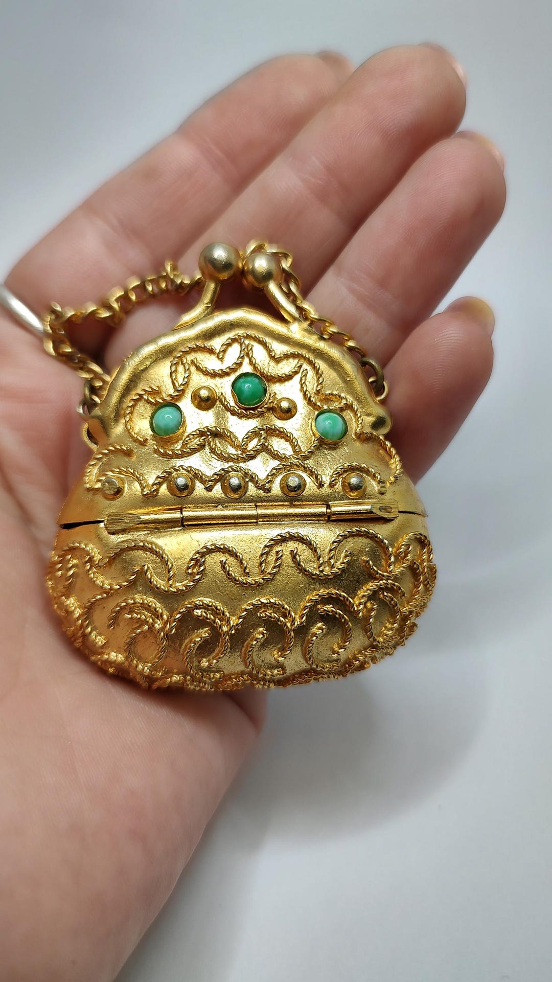 Vintage Purse Snuff Pill Box,brass Turqoise Purse Box - Etsy