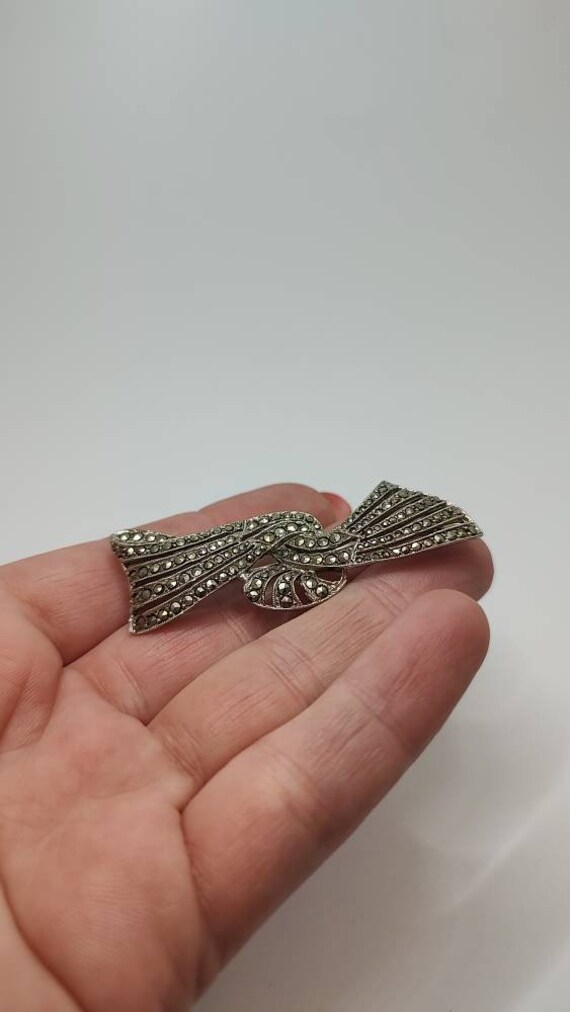 Art Deco 835 silver and marcasites bow pin brooch,vin… - Gem