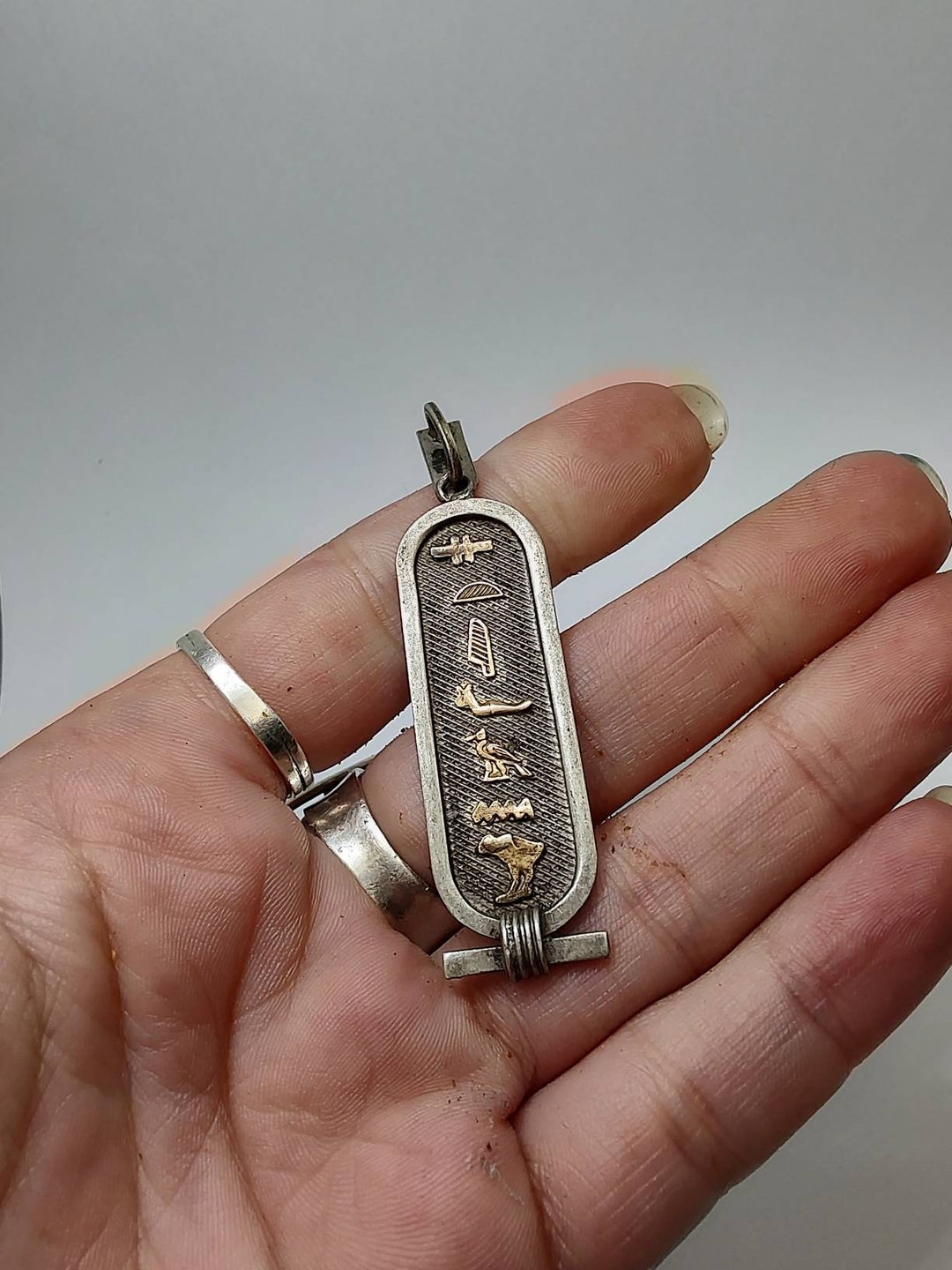 Vintage Large Egyptian Silver Pergament Pendant,egyptian Sterling ...