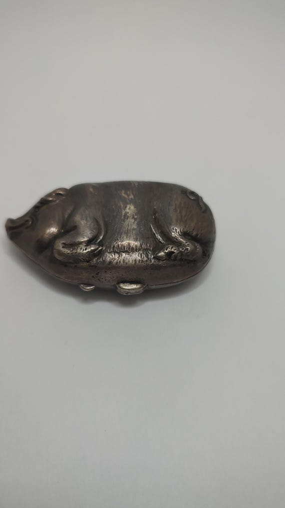 Rare Antique pig shape sterling silver pill box, hall… - Gem