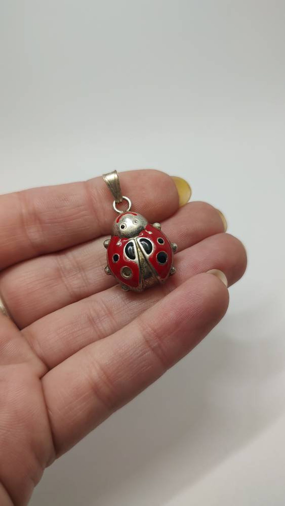 Vintage Silver and Enamel Ladybug Pendant - Etsy