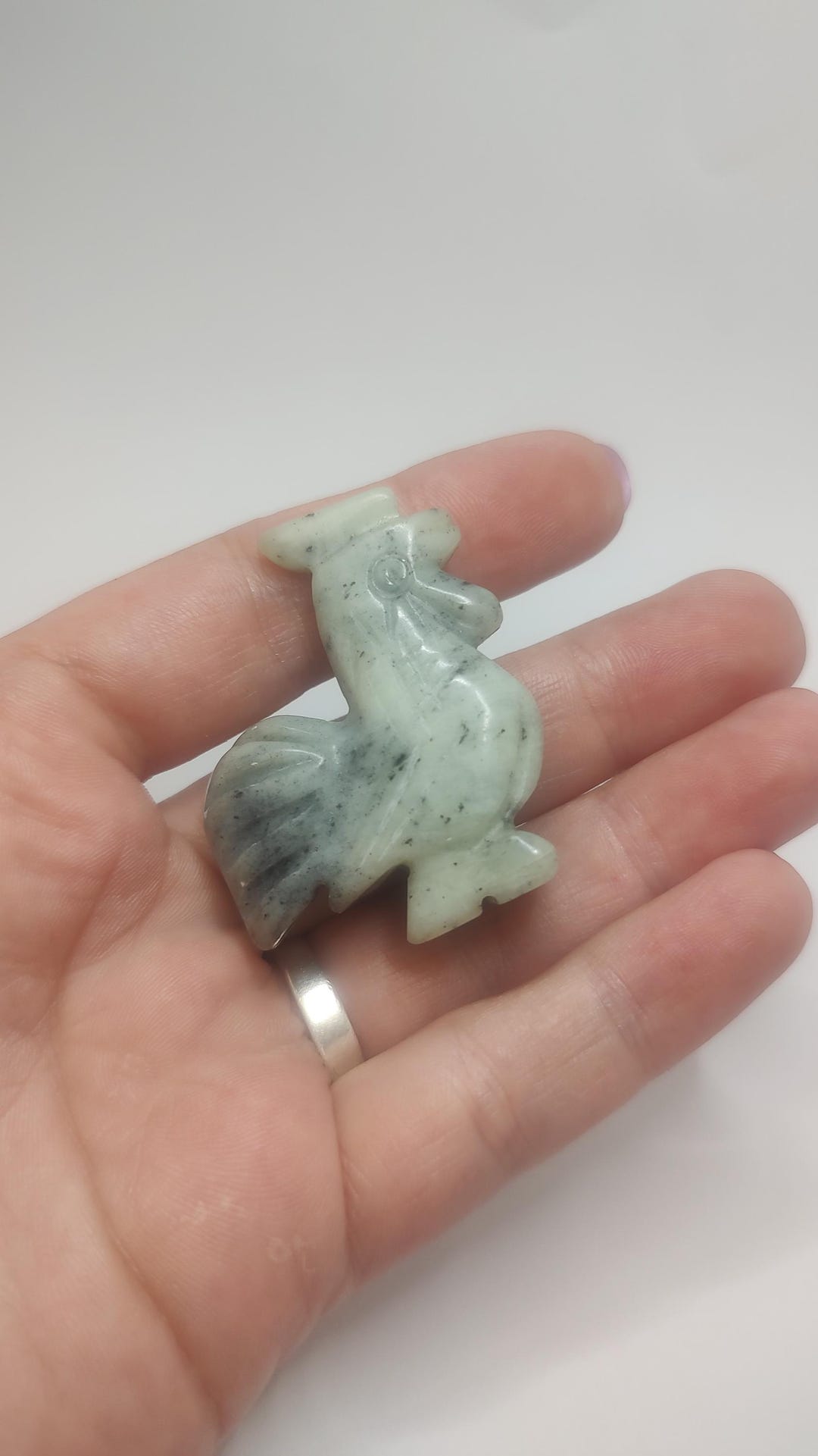 Hand Carved Green Jade Rooster Figurine: Gemstone Miniature - Etsy