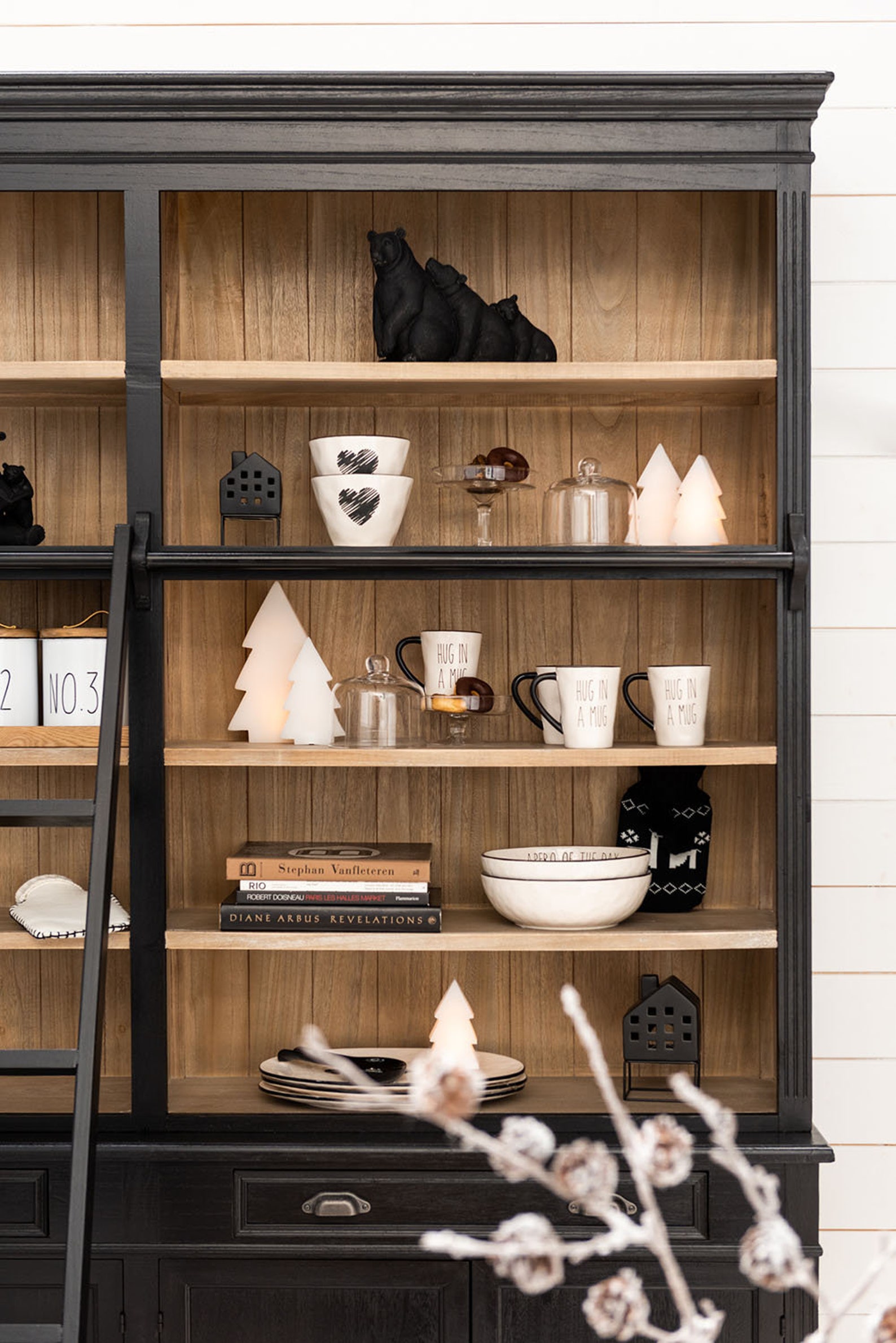 Library Cabinet + Ladder Wood Black / Natural - Etsy