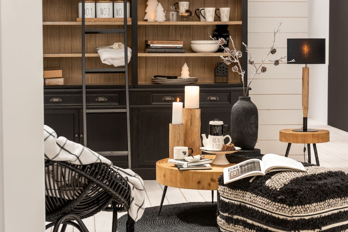 Library Cabinet Ladder Wood Black / Natural - Etsy