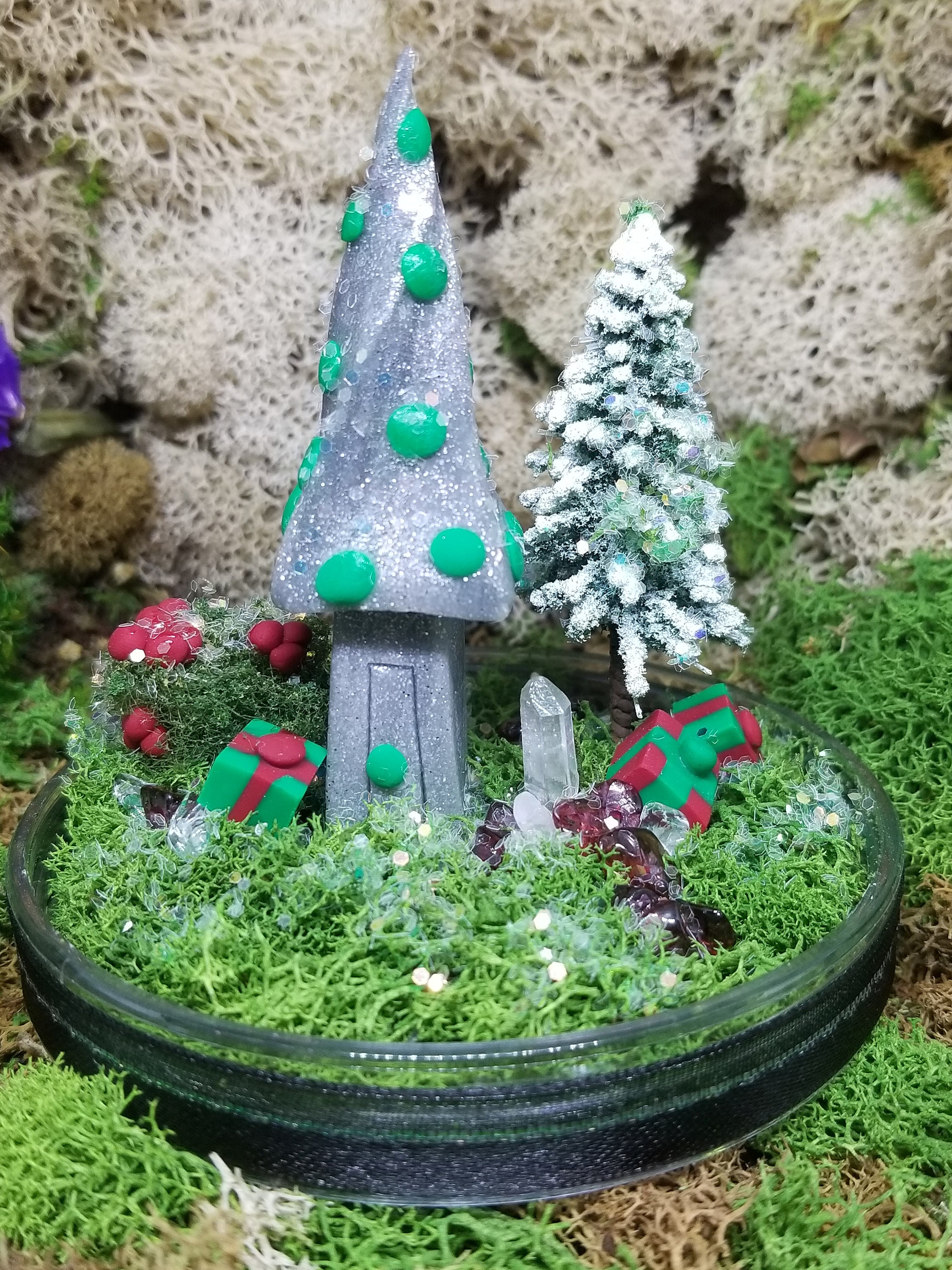 Christmas Utopia Garden, quartz crystal and garnet
