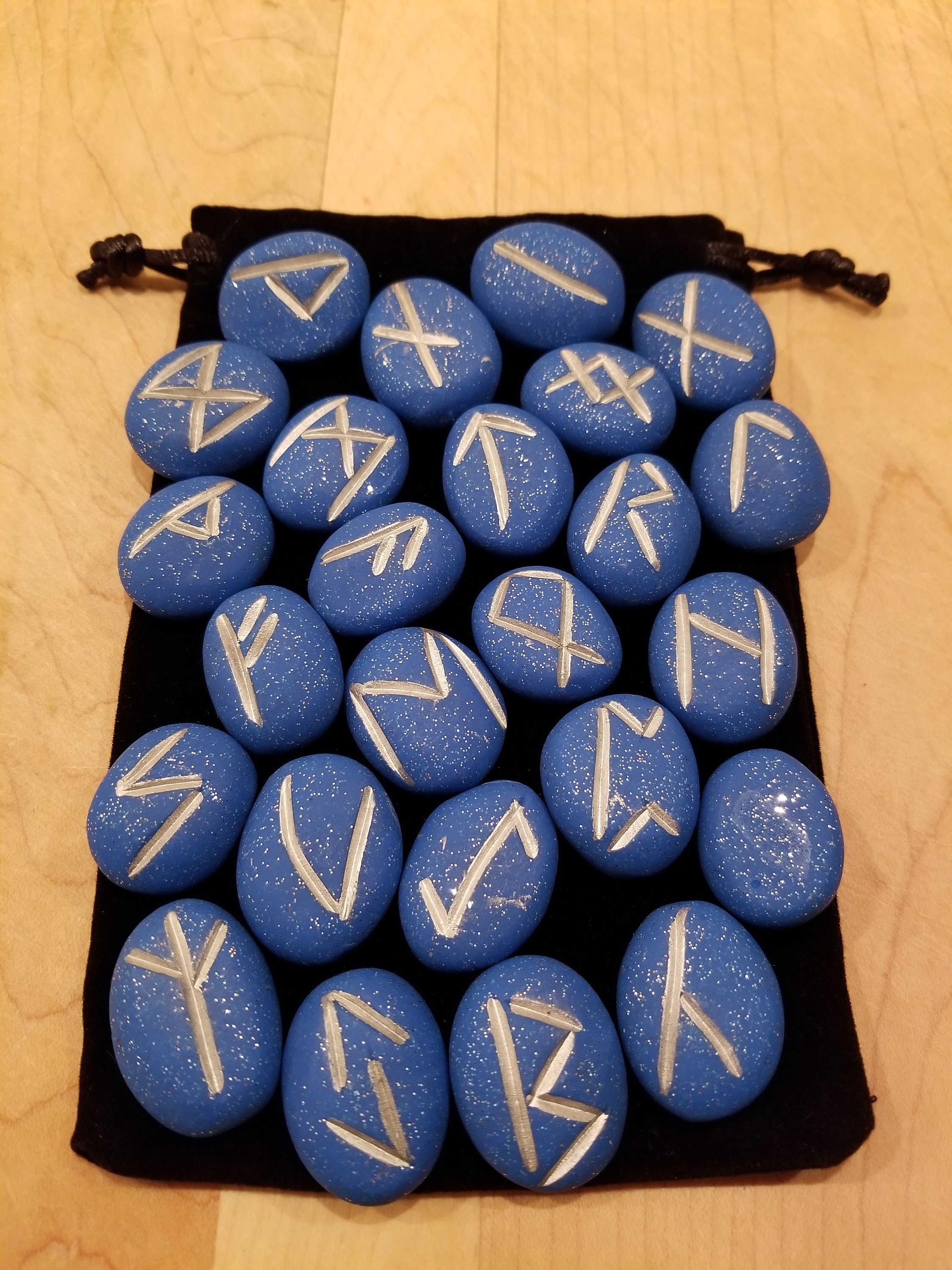 Runes, blue with silver