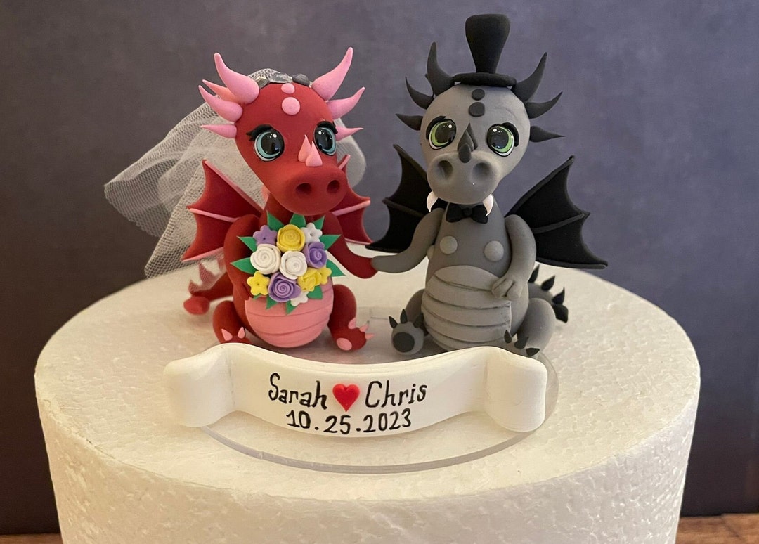 Dragon Wedding Cake Topper, Fantasy Dragon Couple, Cute Wedding Cake ...