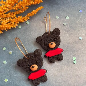 Teddy Bear Earring, Cute Bear Earrings, Red Tshirt Tedy Bear, Black Bear Earrings, Handmade Clay ...