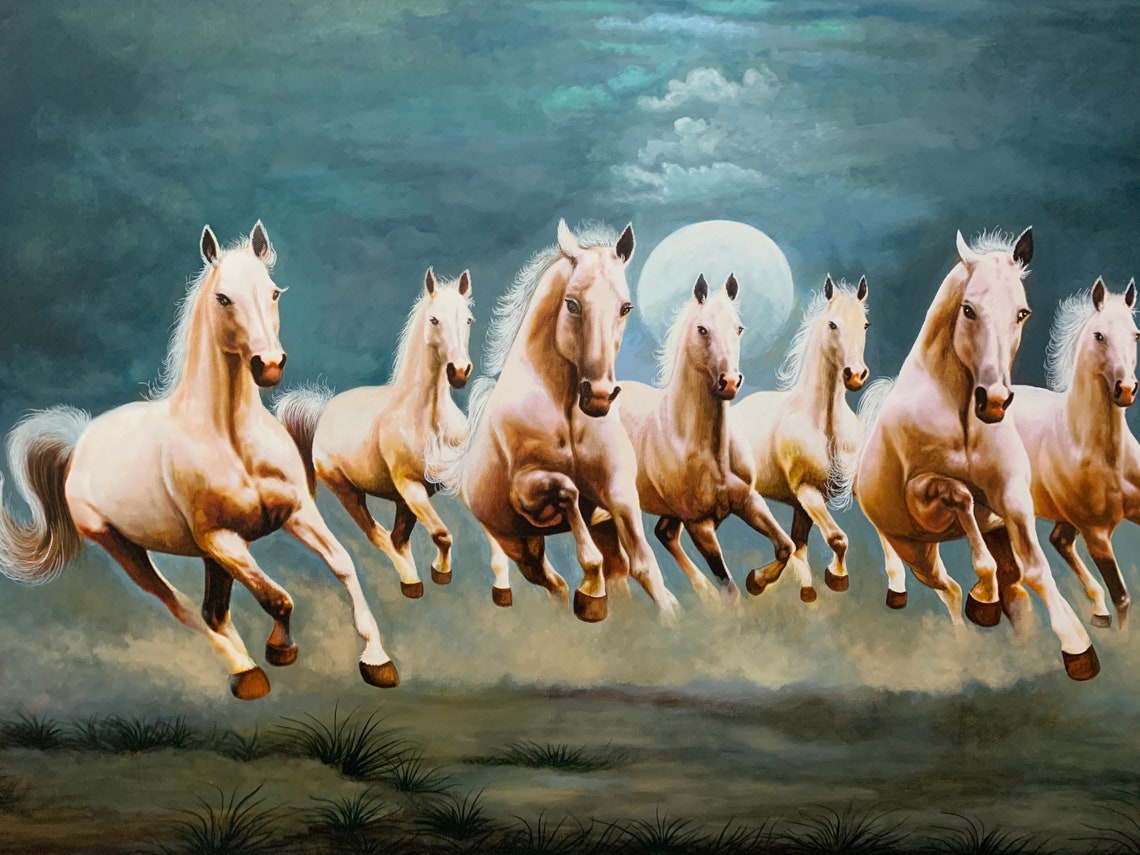 Seven Running Horses Right Direction Hand Made Painting on - Etsy