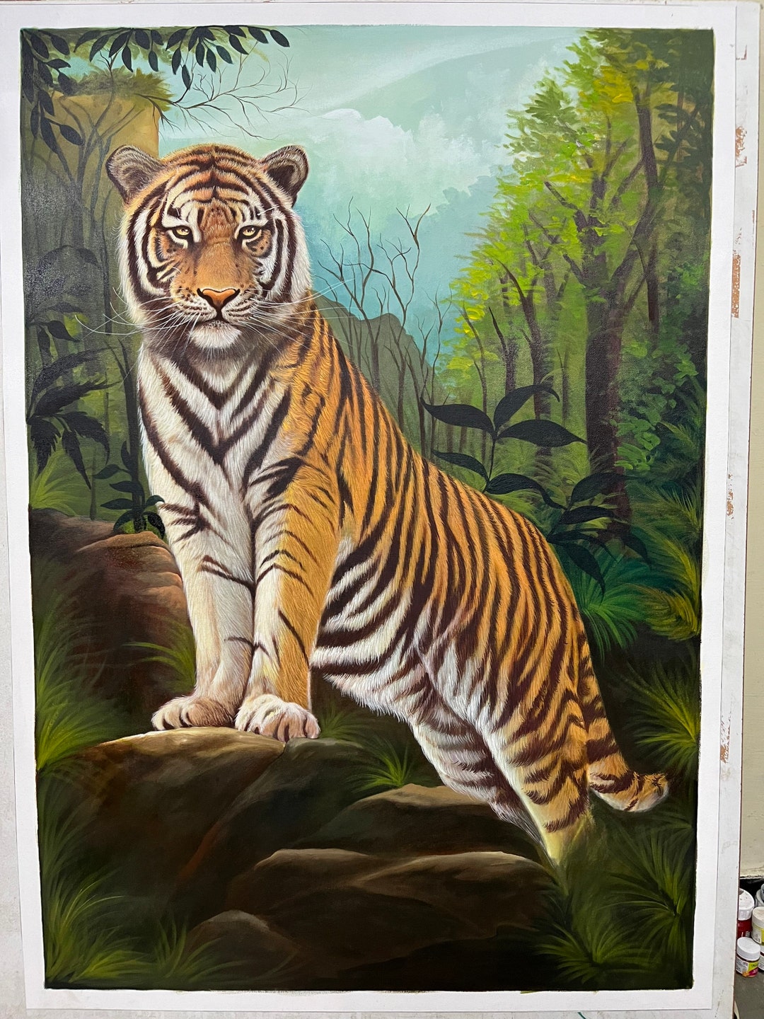 Original Tiger Standing Jungle Painting on Canvas Using Acrylic Colors ...