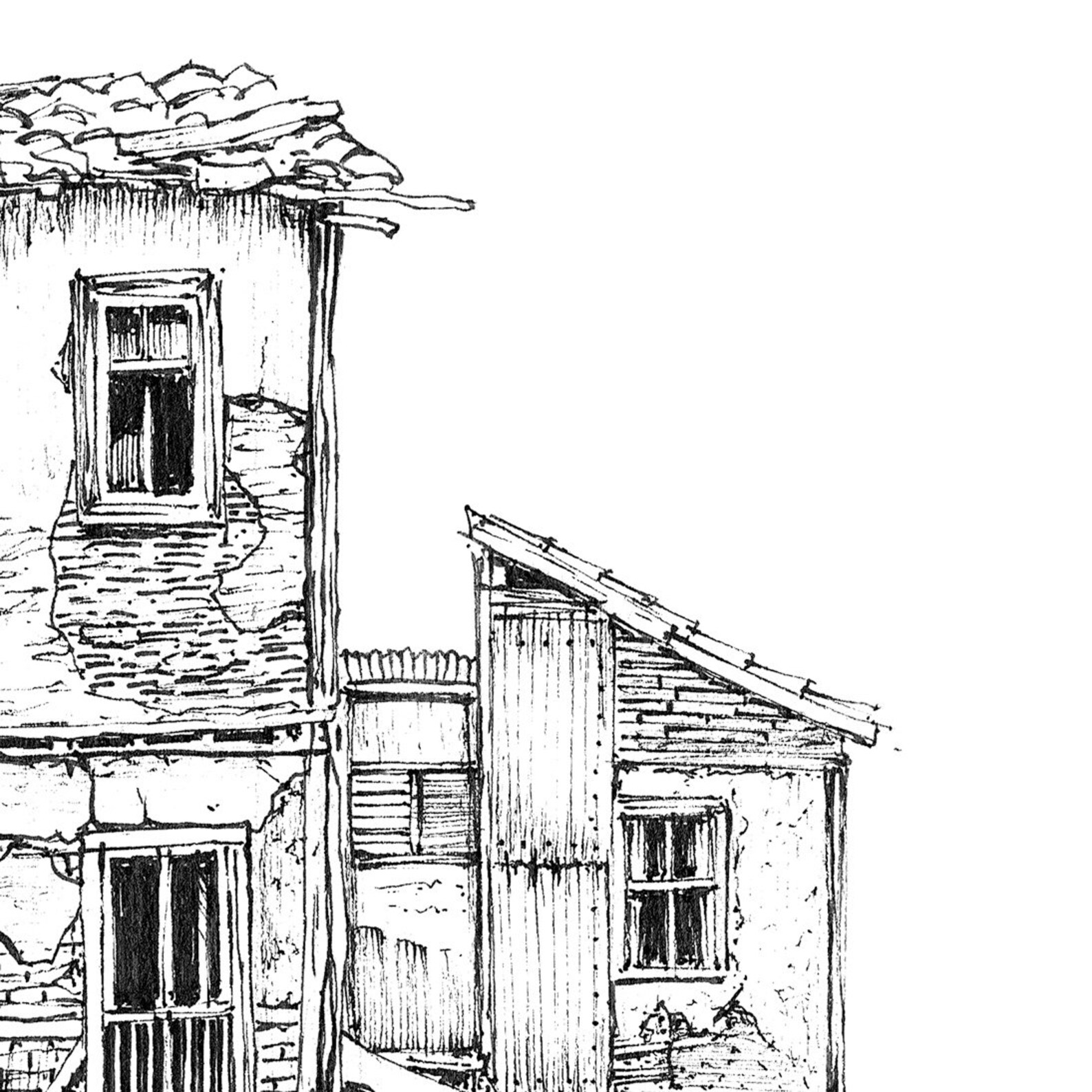 Printable Digital Download of a Pen an Ink Drawing of a Dilapidated ...