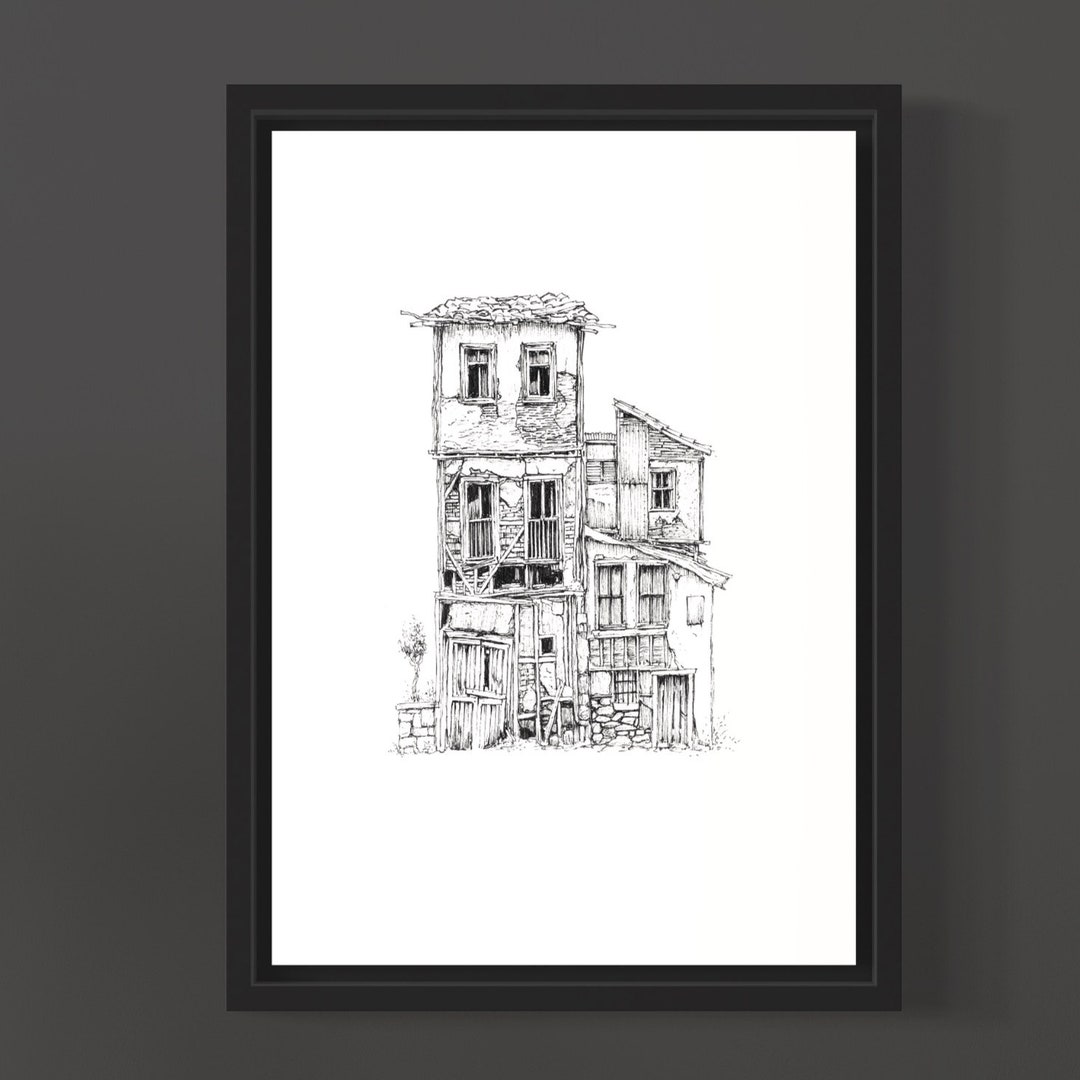 Printable Digital Download of a Pen an Ink Drawing of a Dilapidated ...