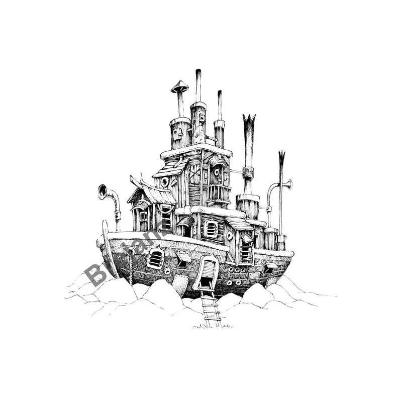 Steamboat A4 Black and White Print of Pen and Ink Line Art Drawing - Etsy