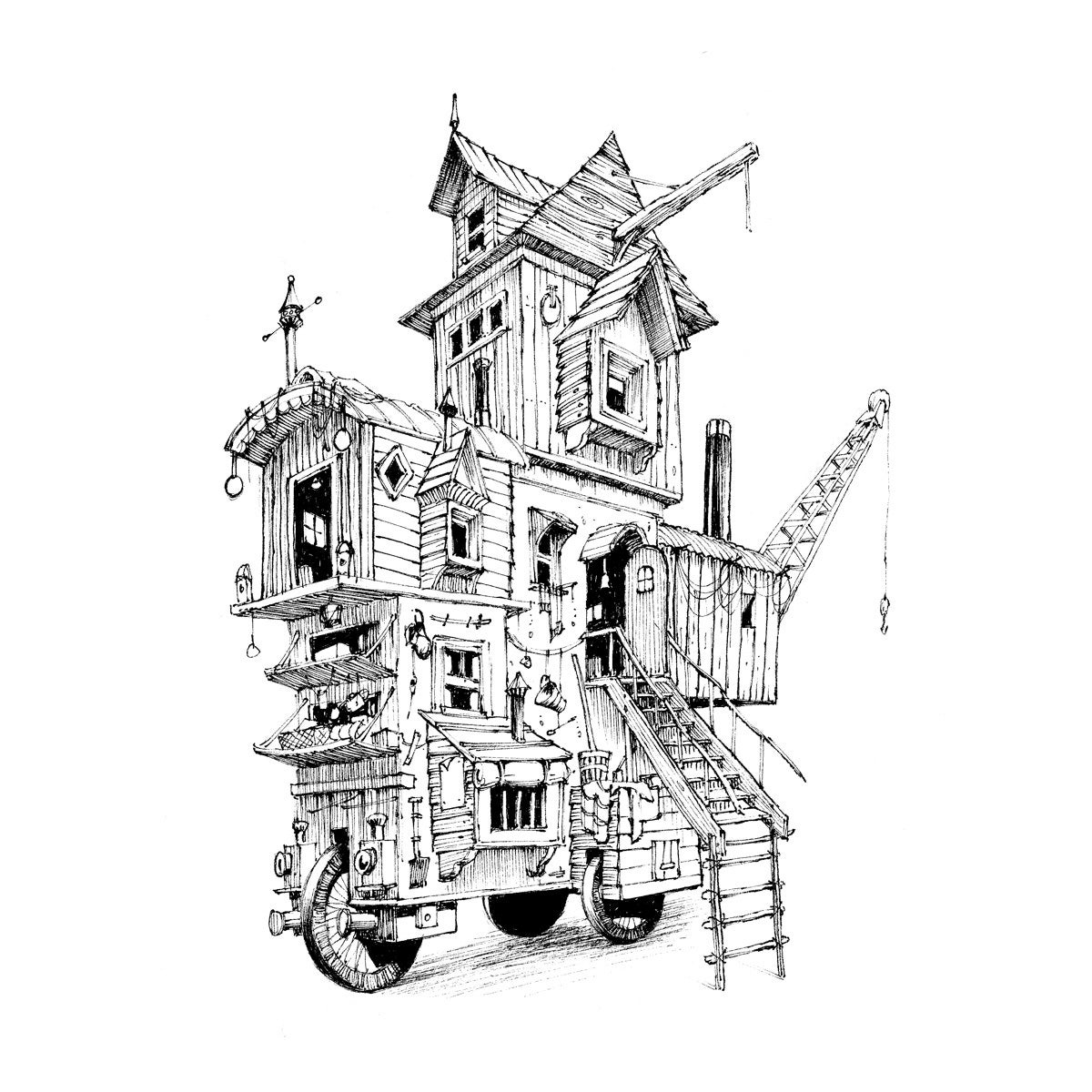 Fantasy Caravan Artwork A4 Print of an Original Pen & Ink Drawing - Etsy