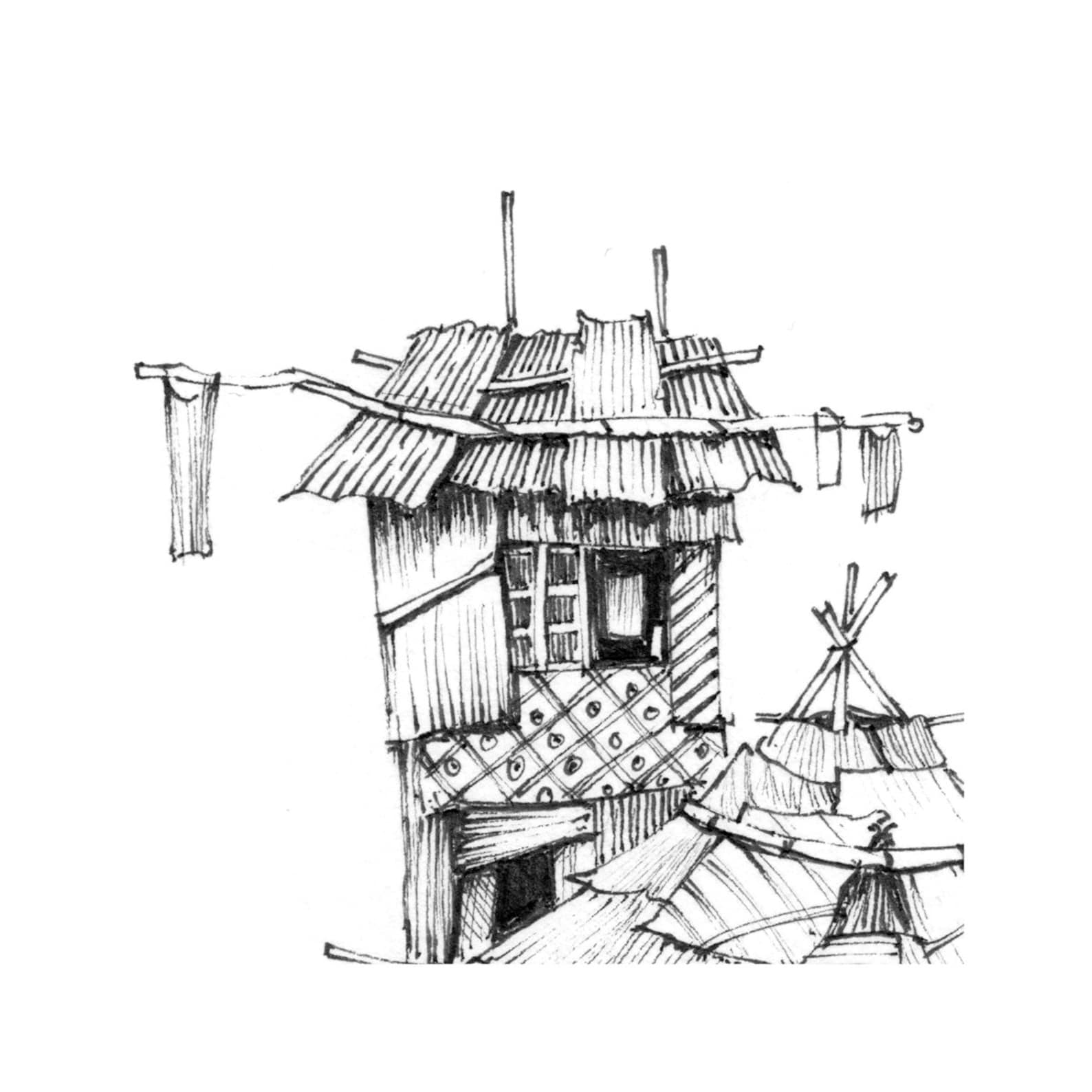 Laundry Day A4 Print of a Pen and Ink Drawing of a Whimsical Shanty ...