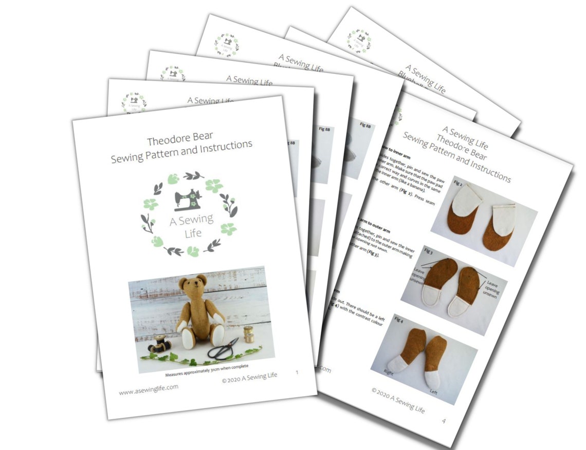 Teddy Bear Sewing Pattern. Pdf Pattern. Stuffed Animal Sewing Pattern ...