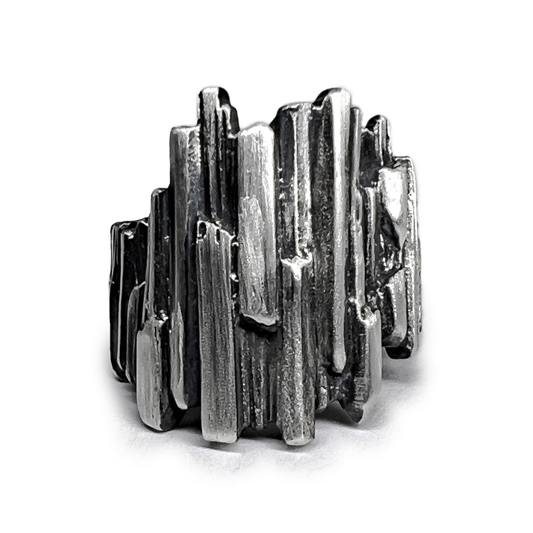 Blackened Silver Rocky Crystal Ring, Asymmetrical Statement Piece ...