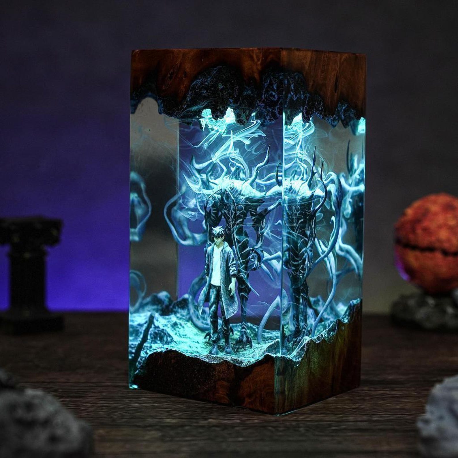 Sung Jin-woo X Beru Solo Leveling Lamp, Anime Figure Resin Art Night ...