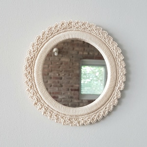 Crochet Mirror, Small Round Mirror Wall Decor , Shabby Chic Mirror ...