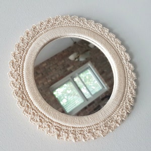 Crochet Mirror, Small Round Mirror Wall Decor , Shabby Chic Mirror ...