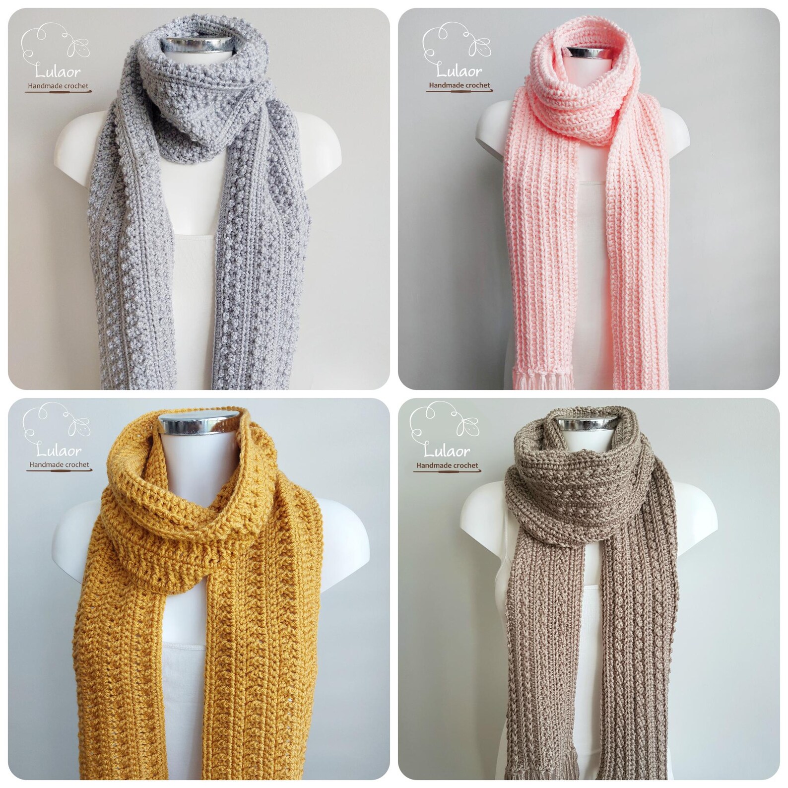Crochet Pattern Bundle, 4 Scarf Patterns, Pdf Files for Crochet Scarves ...