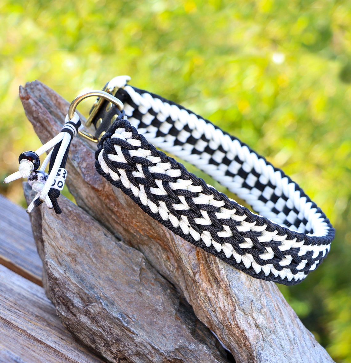 Black and White Dog Collar With Name Tag Handmade From Gen. - Etsy