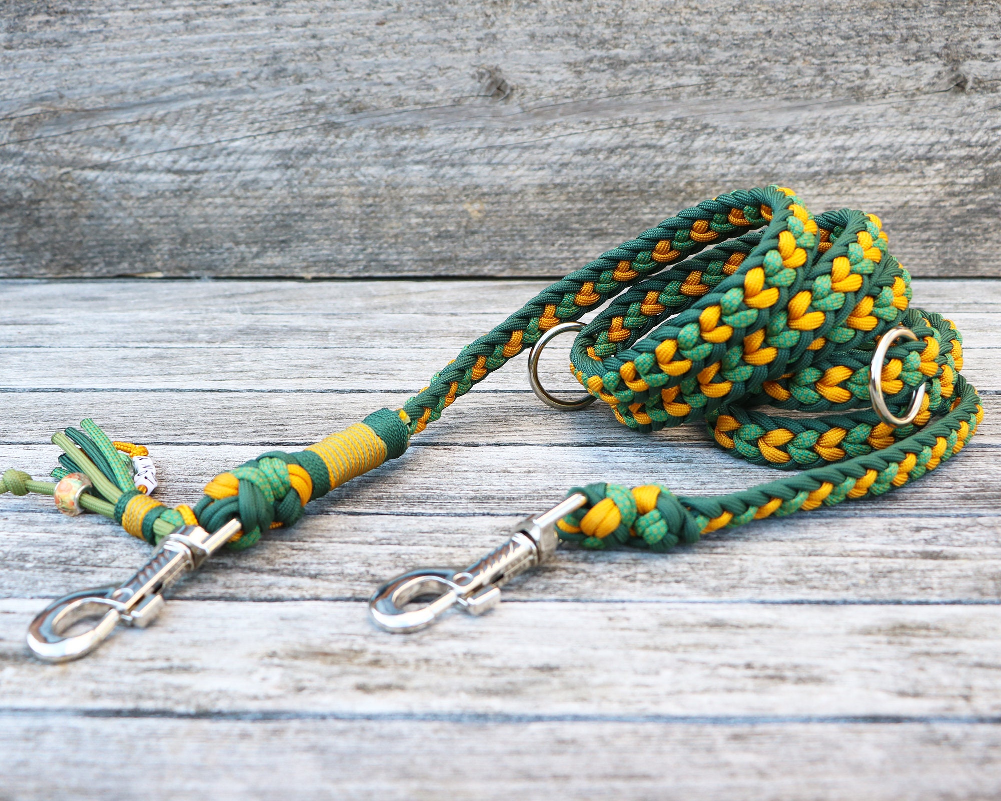 Braided Dog Leash With Name Tag, Emerald Green Honey Yellow,waterproof ...