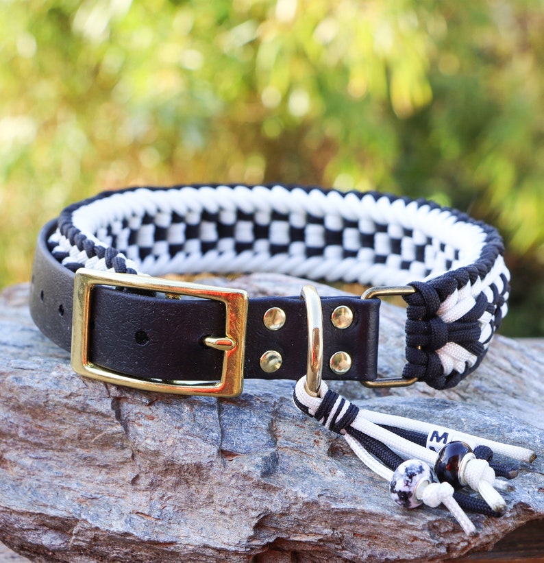 Black and White Dog Collar With Name Tag, Handmade From Gen. Paracord ...